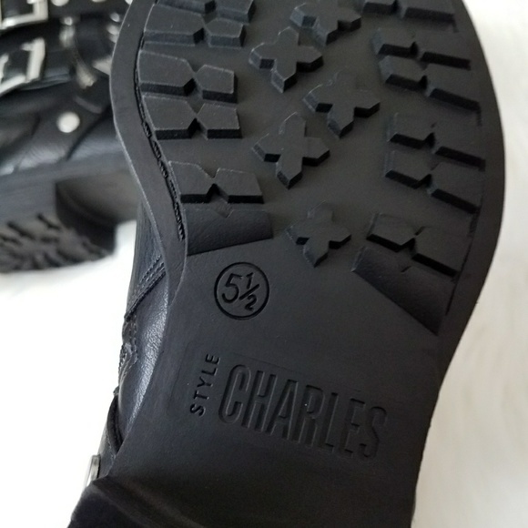 Charles David | Shoes | Charles David Silver Buckle Moto Combat Boots ...